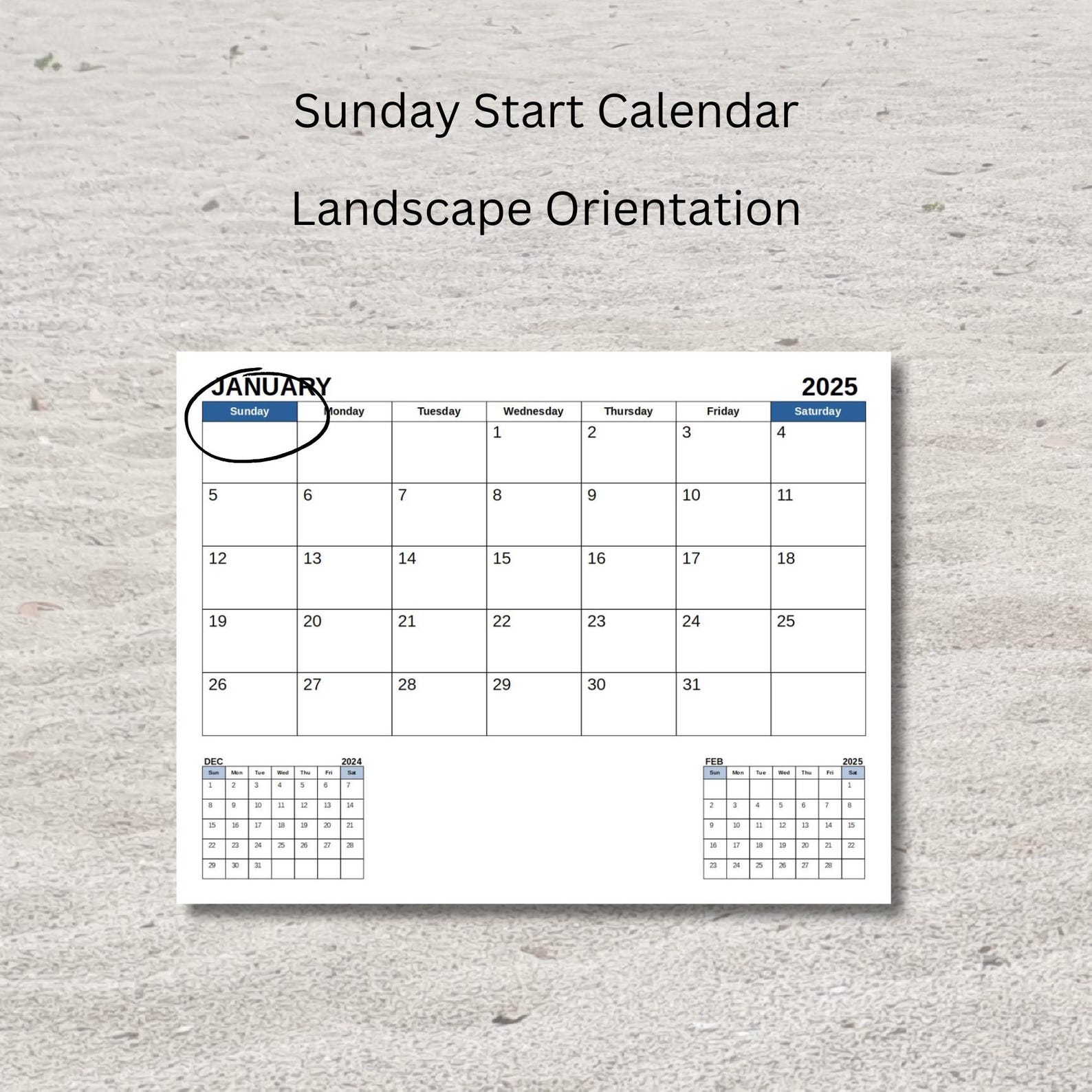 Printable 2025 Calendar, Sunday Start, Landscape, With Previous and ...