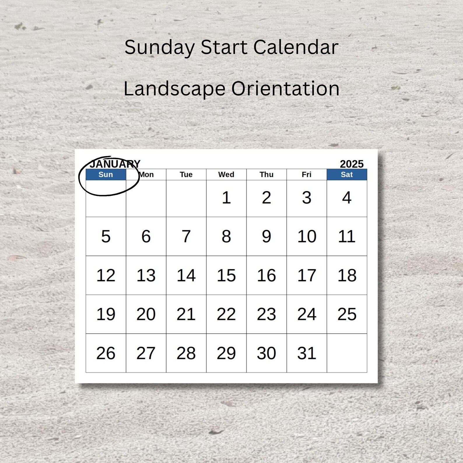 Printable 2025 Calendar, Sunday Start, Landscape, A4 , A5 and Letter ...
