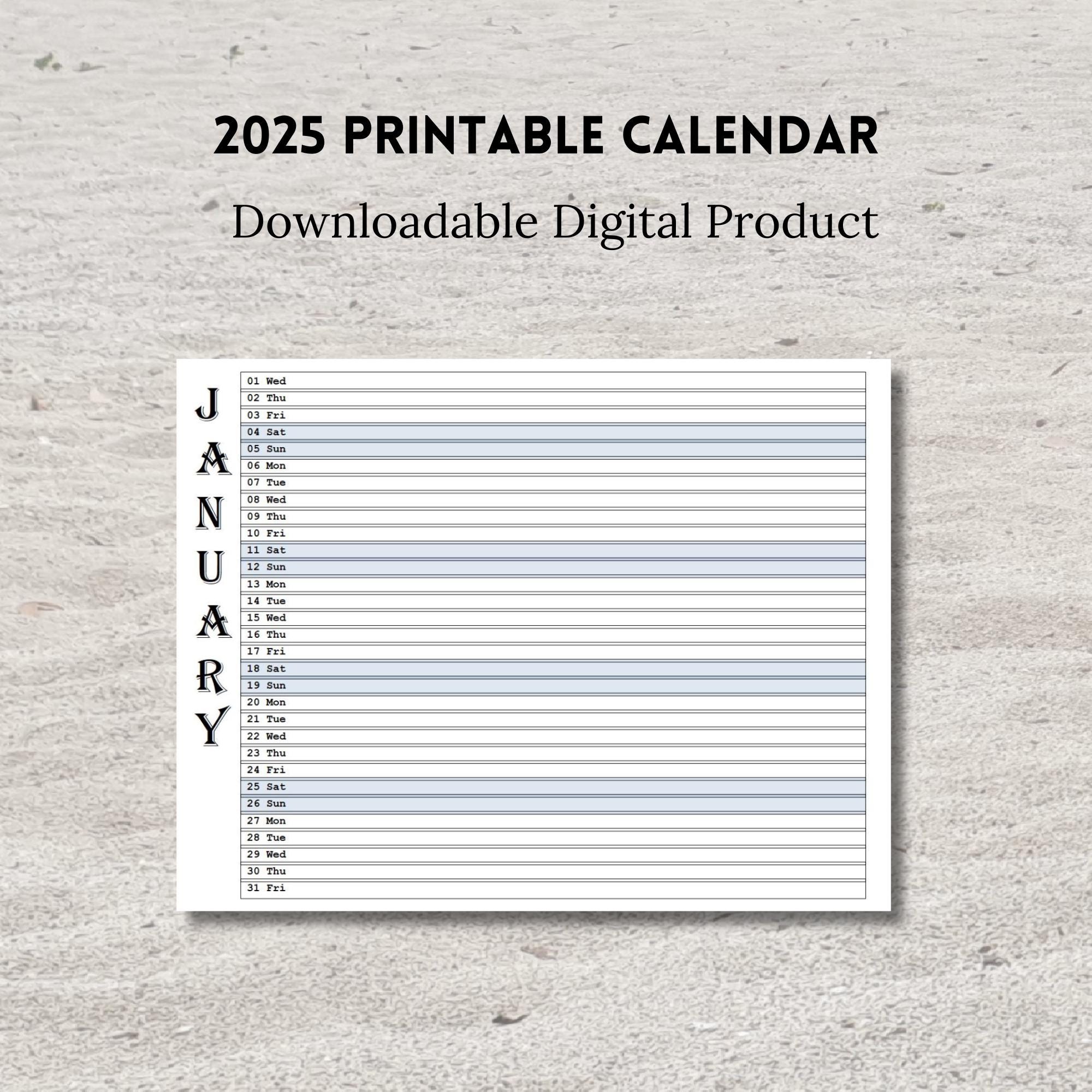 Printable 2025 Calendar, Landscape, A4, A5 and Letter Size, PDF - Etsy