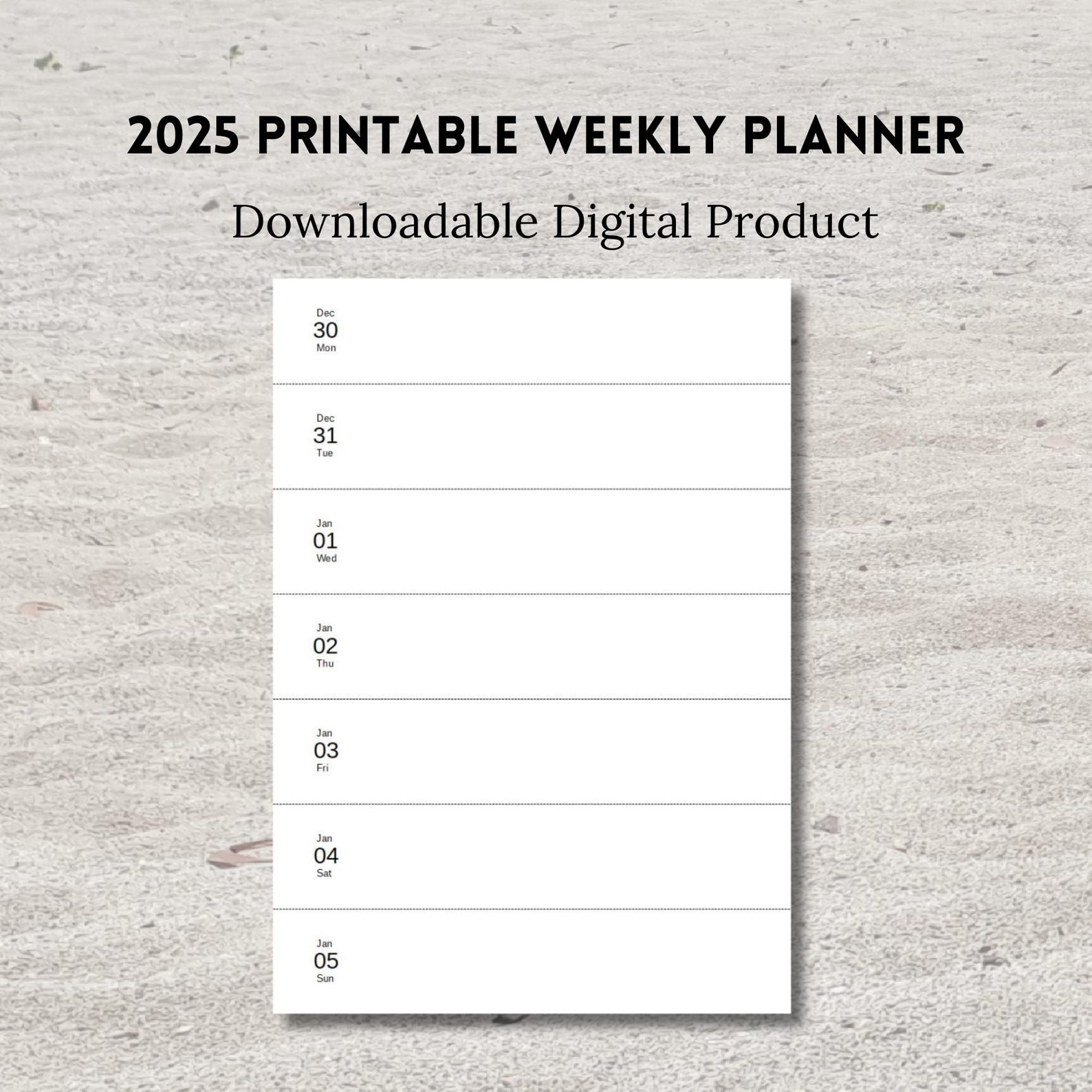 Printable 2025 Weekly Dated Planner, Monday Start, Portrait, Horizontal ...