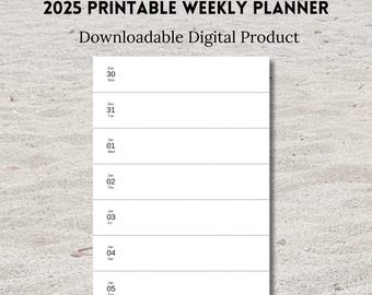 Printable 2025 Weekly Dated Planner, Sunday Start, Portrait, Horizontal ...