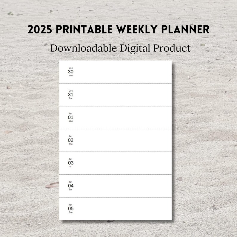 Printable 2025 Weekly Dated Planner, Monday Start, Portrait, Horizontal ...