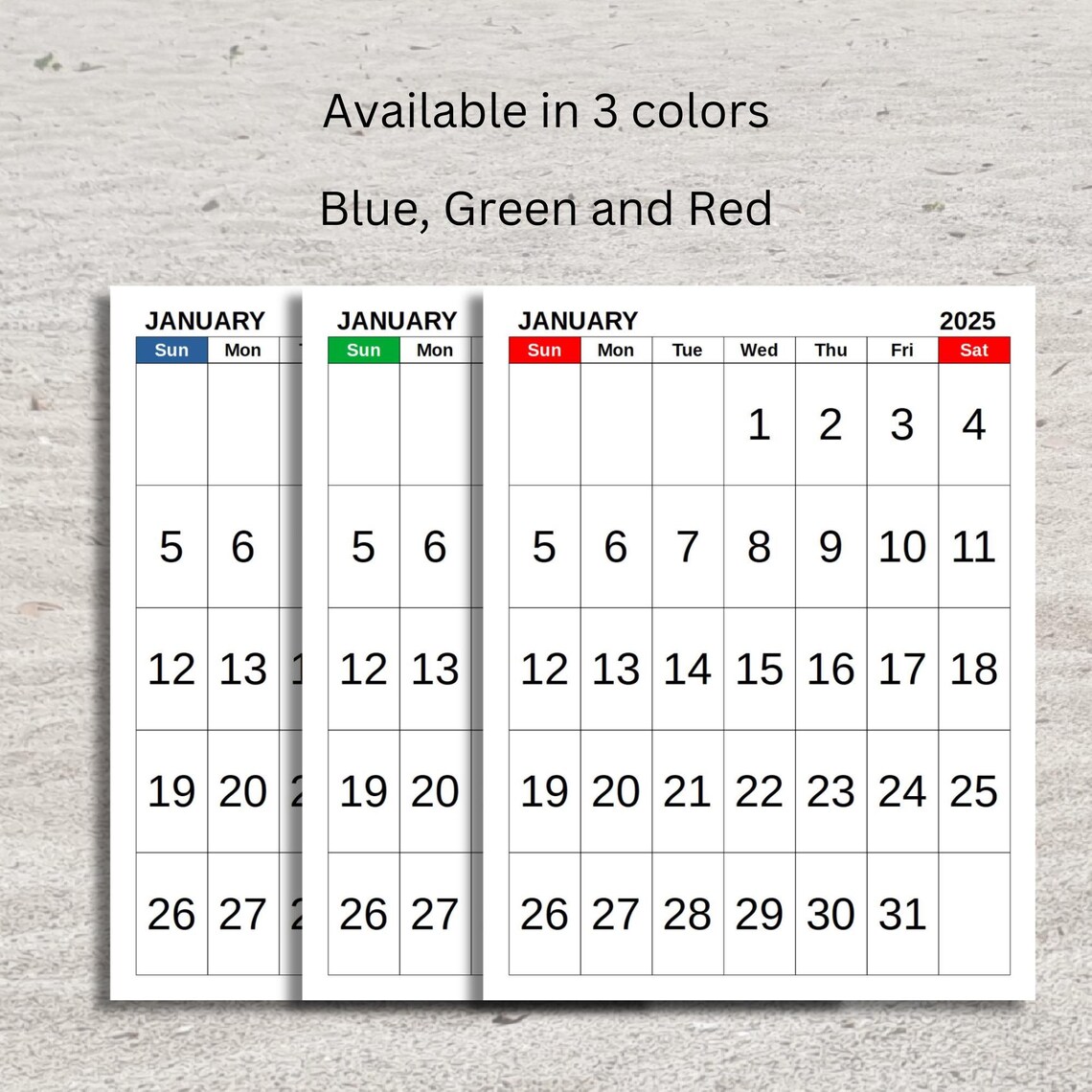 Printable 2025 Calendar, Sunday Start, Portrait, A4 , A5 and Letter ...