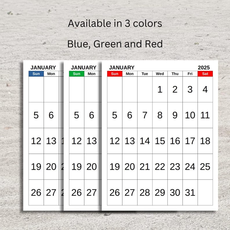 Printable 2025 Calendar, Sunday Start, Portrait, A4 , A5 and Letter ...