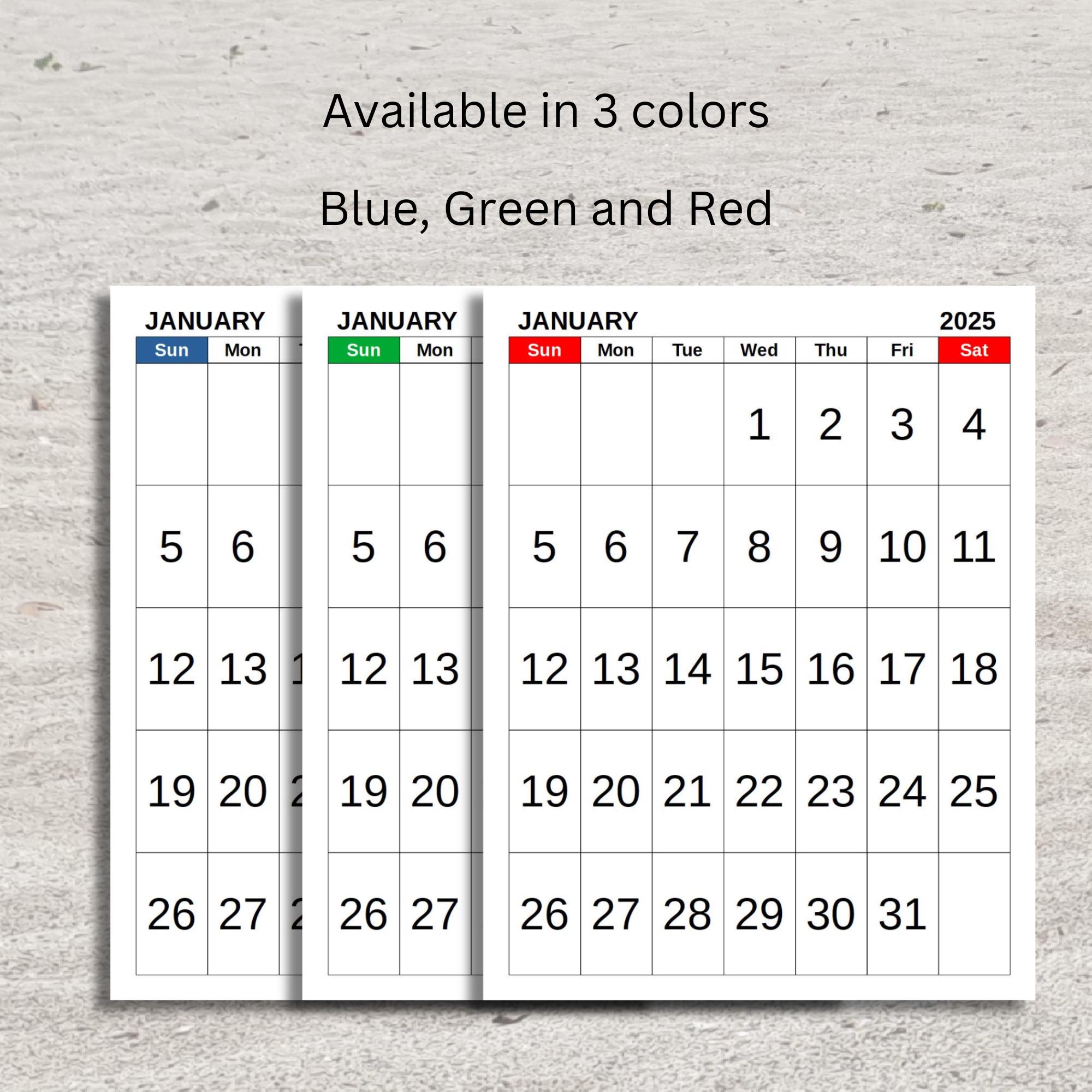 Printable 2025 Calendar, Sunday Start, Portrait, A4 , A5 and Letter ...