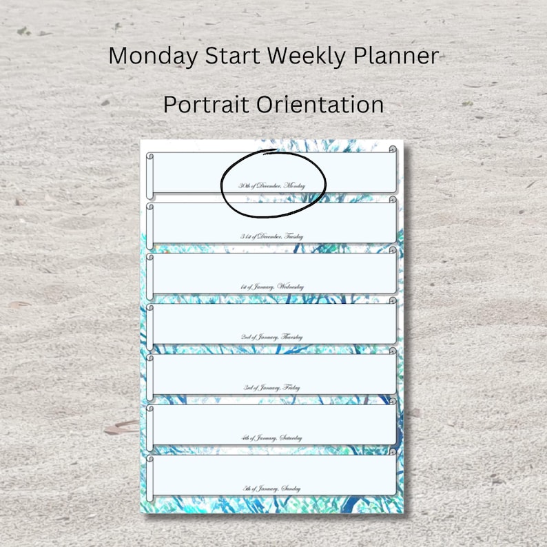 Printable 2025 Weekly Dated Planner, Monday Start, Portrait, Horizontal ...