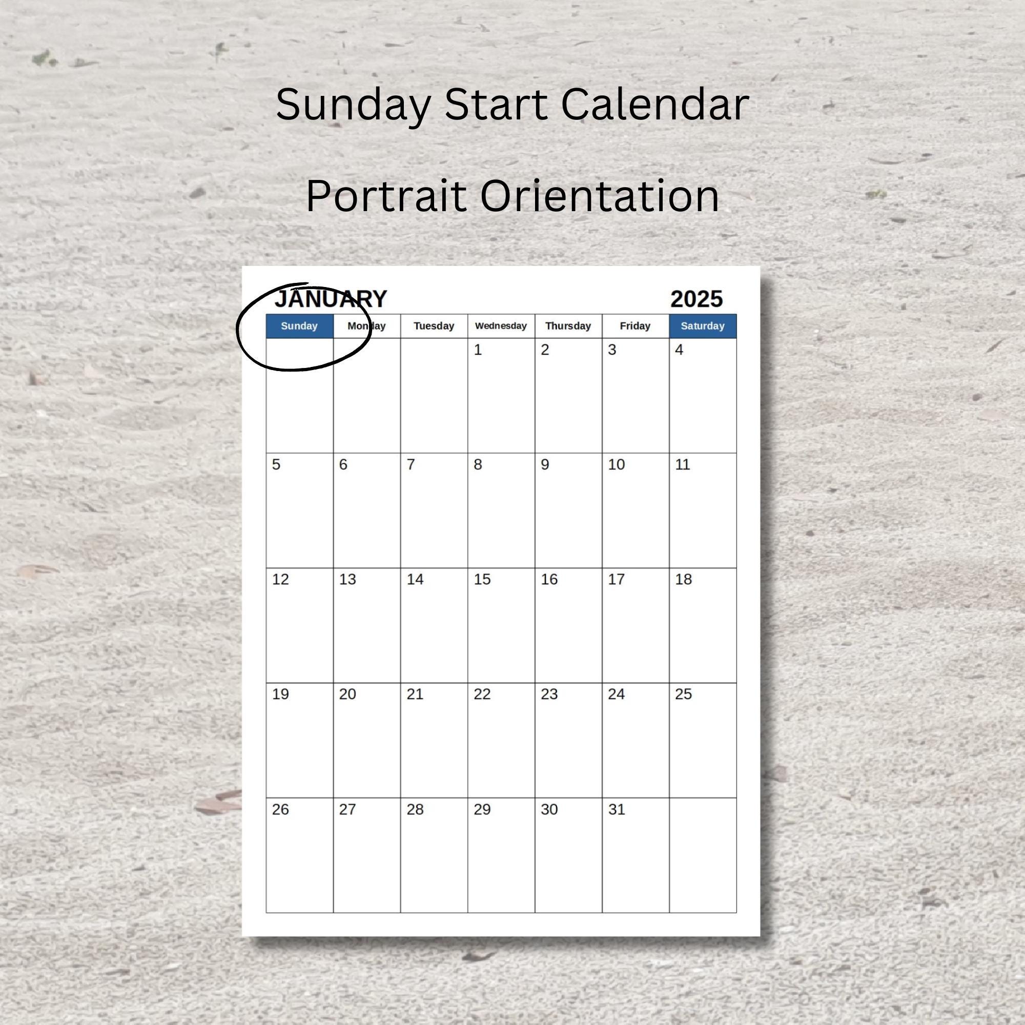 Printable 2025 Calendar, Sunday Start, Portrait, A4 , A5 and Letter ...
