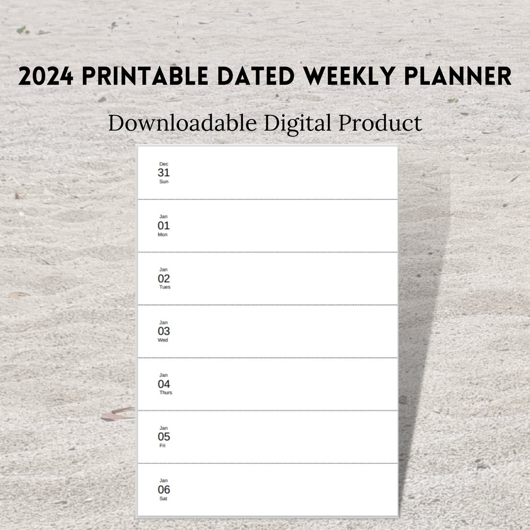 Printable 2024 Weekly Dated Planner, Sunday Start, Portrait, Horizontal ...