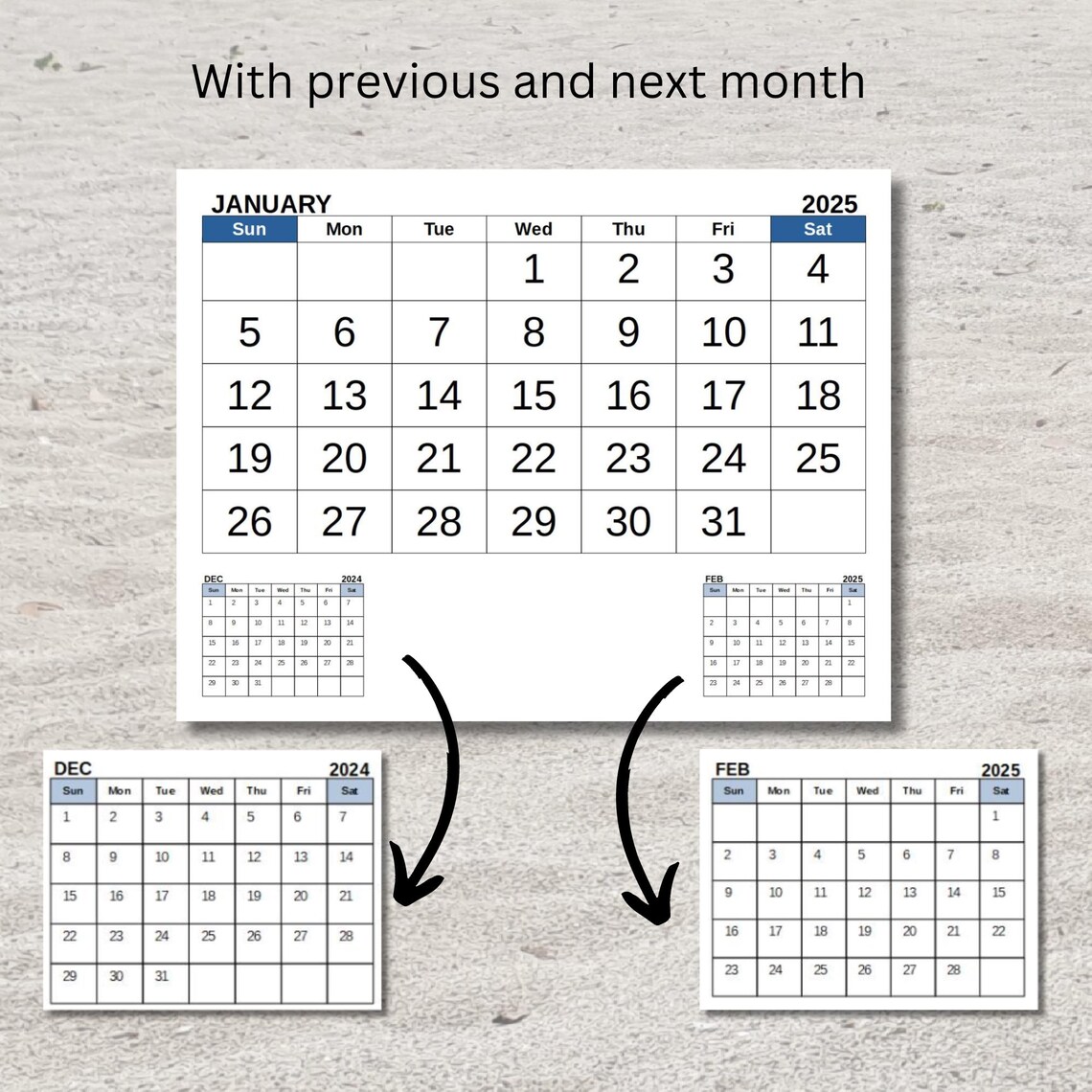 Printable 2025 Calendar, Sunday Start, Landscape, With Previous and ...