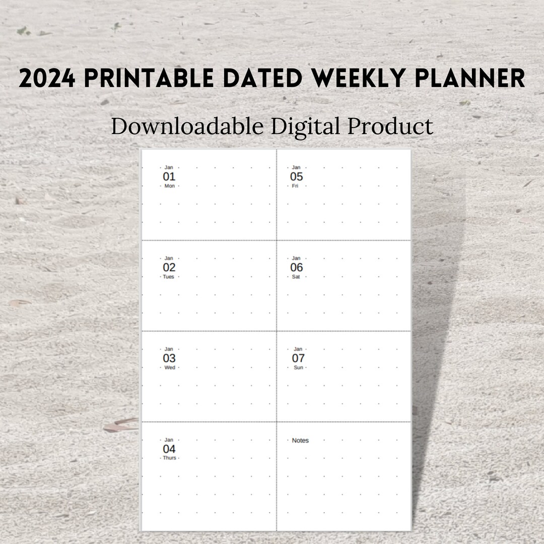 Printable 2024 Weekly Dated Planner, Monday Start, Portrait, Box ...