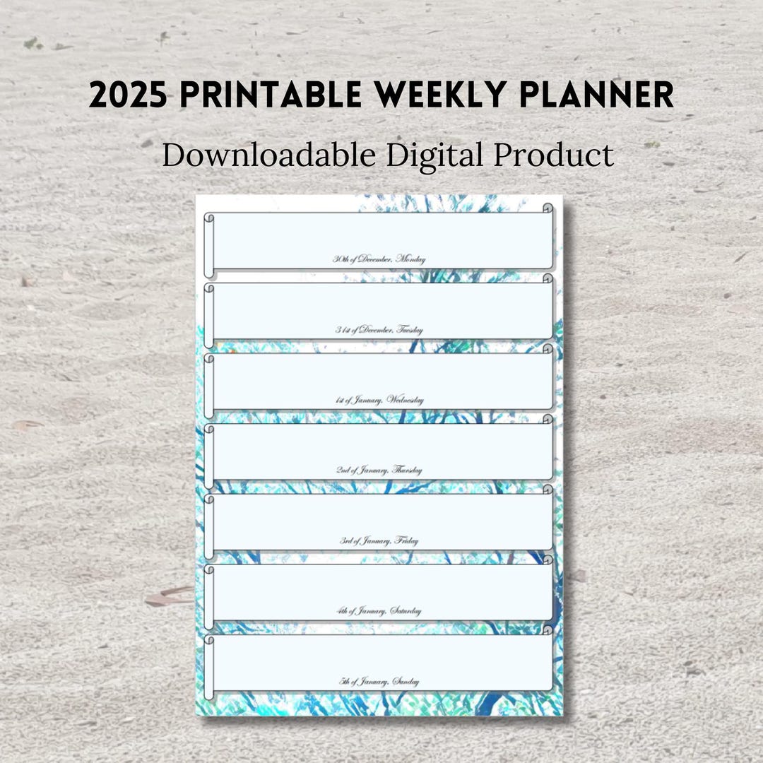 Printable 2025 Weekly Dated Planner, Monday Start, Portrait, Horizontal ...