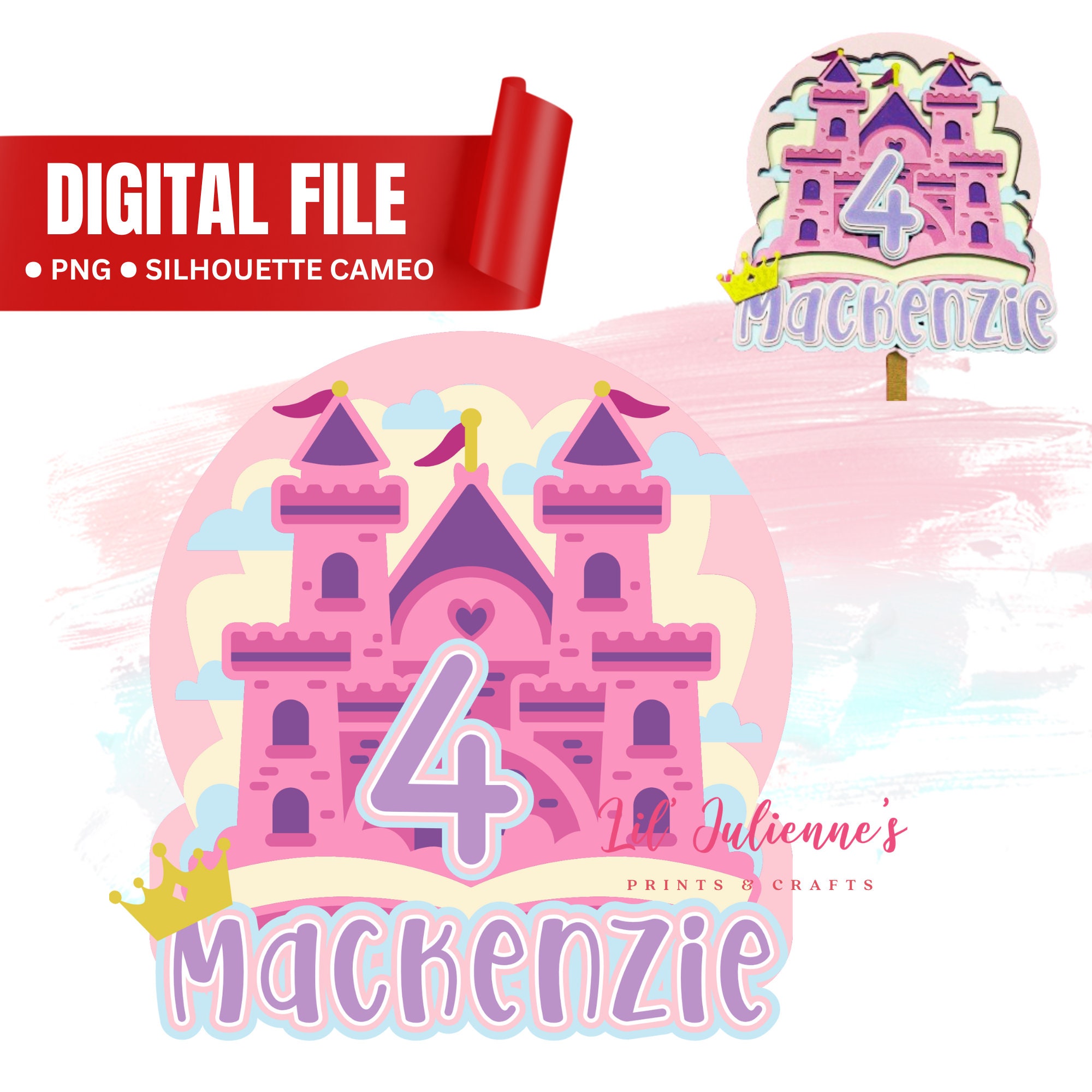 Printable Pink Castle Cake Topper, Pink Castle Birthday Party, Pink ...