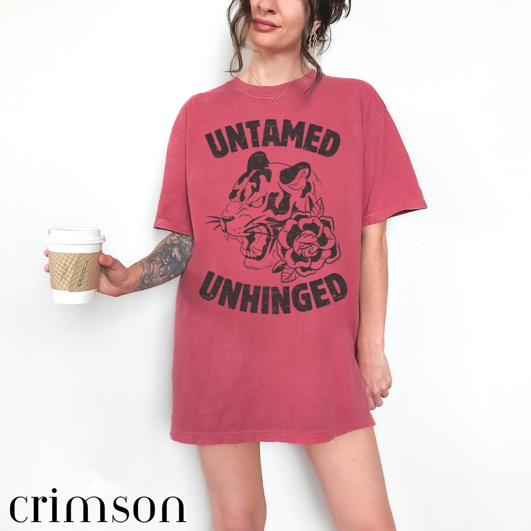 Untamed Unhinged Tee, Trendy Retro Tiger Shirt, Vintage Aesthetic Rose ...