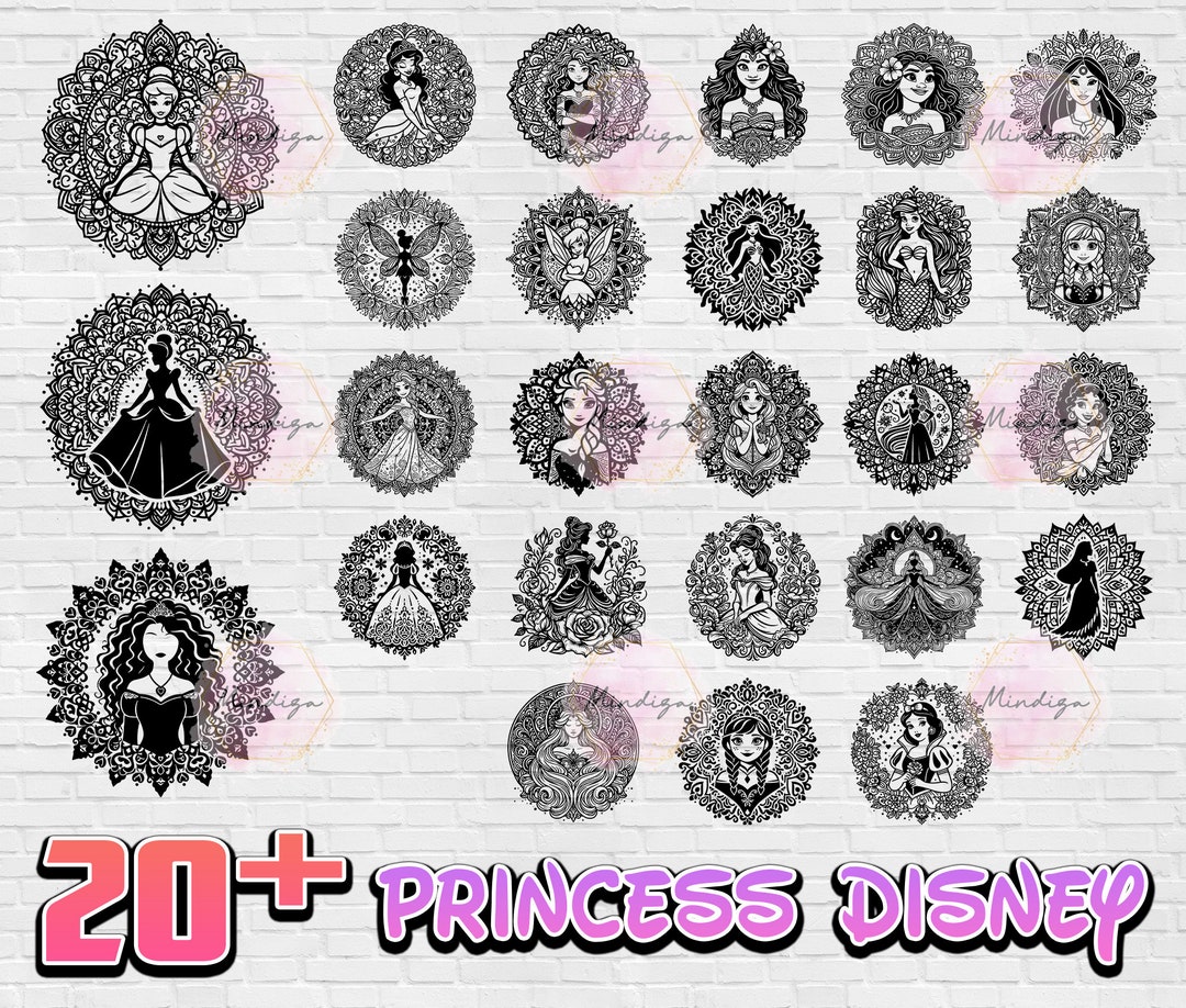 20 Cartoon Princess Svg Bundle, Princess Cartoon Svg, Intricate Weeding ...