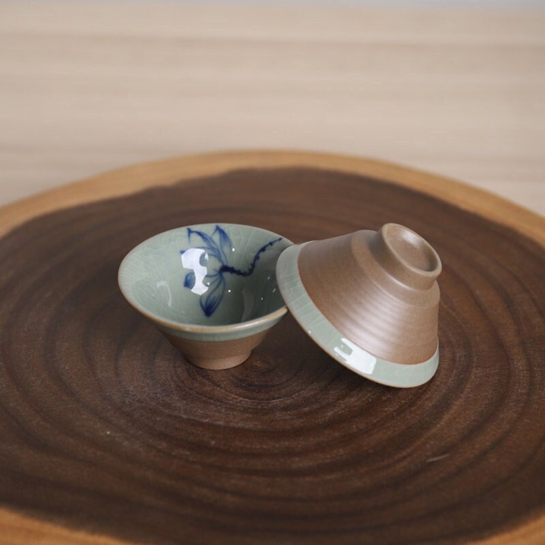 Ceramic Teacup Hand-painted Lotus Tea Cup Set of 2 Gongfu Cup 50ml - Etsy