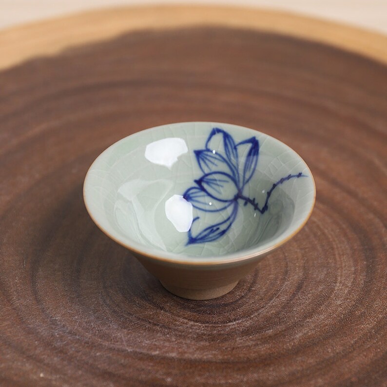Ceramic Teacup Hand-painted Lotus Tea Cup Set of 2 Gongfu Cup 50ml - Etsy