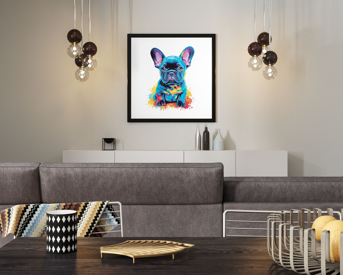 Blue French Bulldog With Colourful Paint Splatters A - Etsy