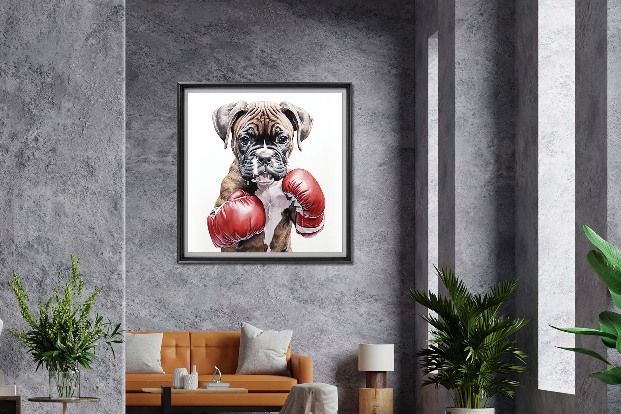 A Boxer Dog Boxing Portrait Sketch of a Boxer Dog Wearing Boxing Gloves ...