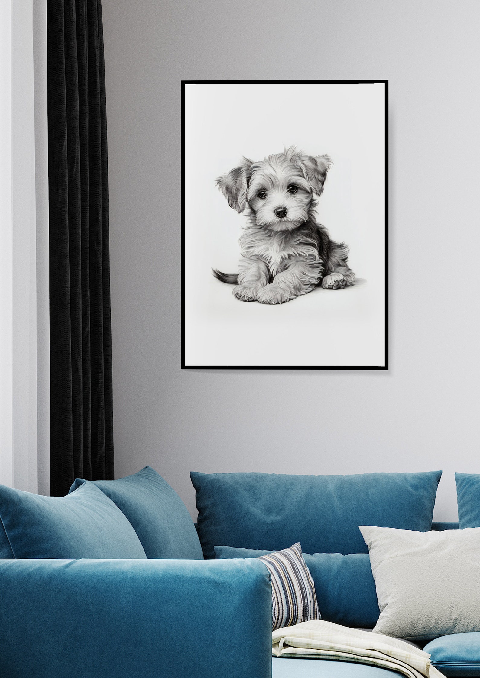 Cute Morkie Puppy Pencil Sketch A High-quality Wall Art Digital ...