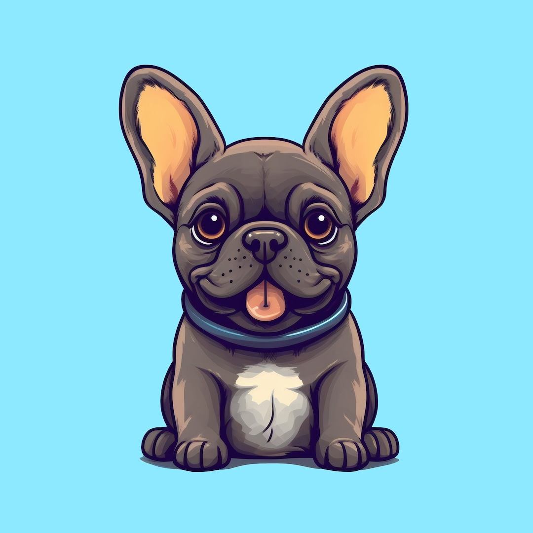 Cute French Bulldog Cartoon Illustration Digital Print on Transparent ...