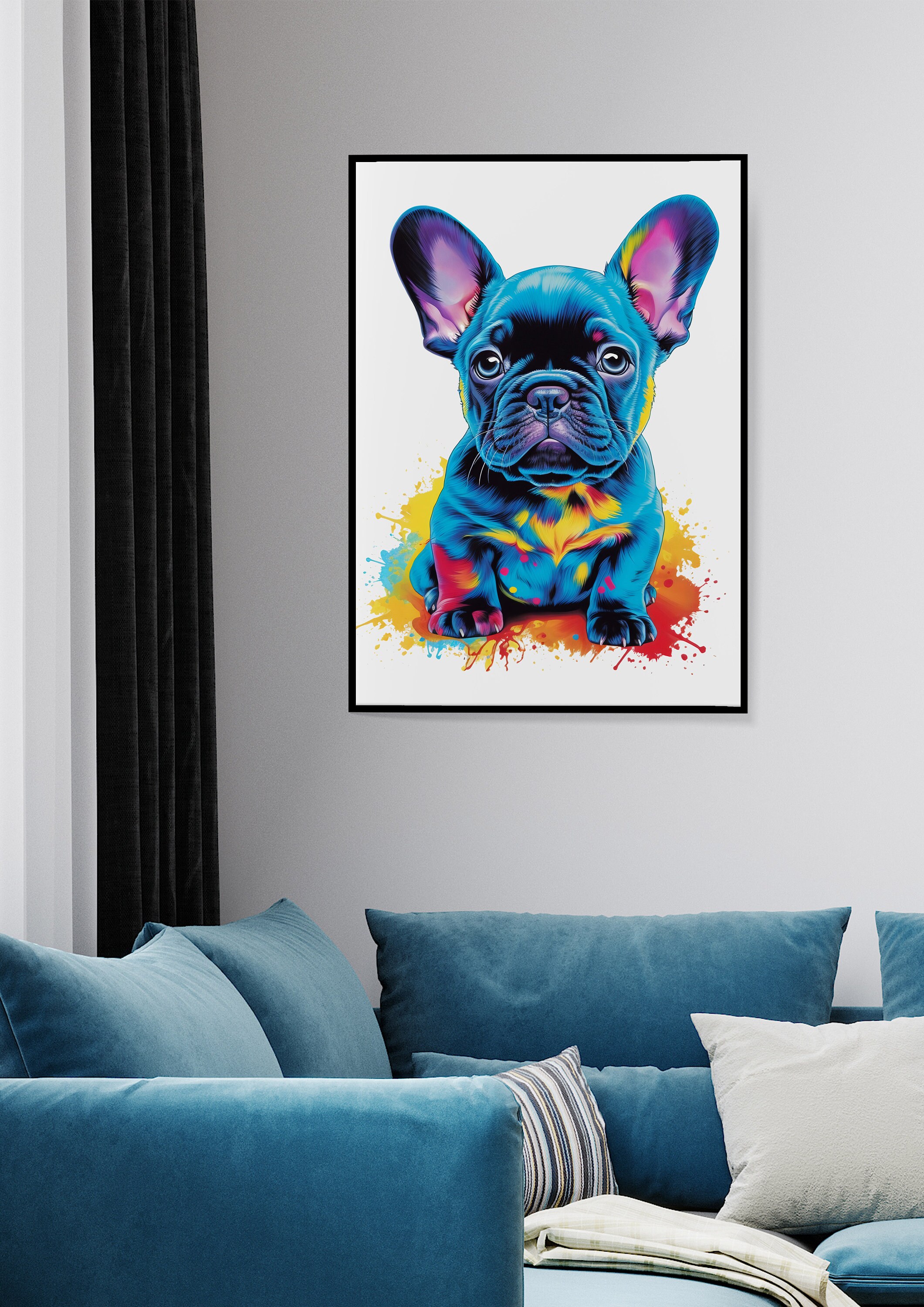 Blue French Bulldog With Colourful Paint Splatters A - Etsy