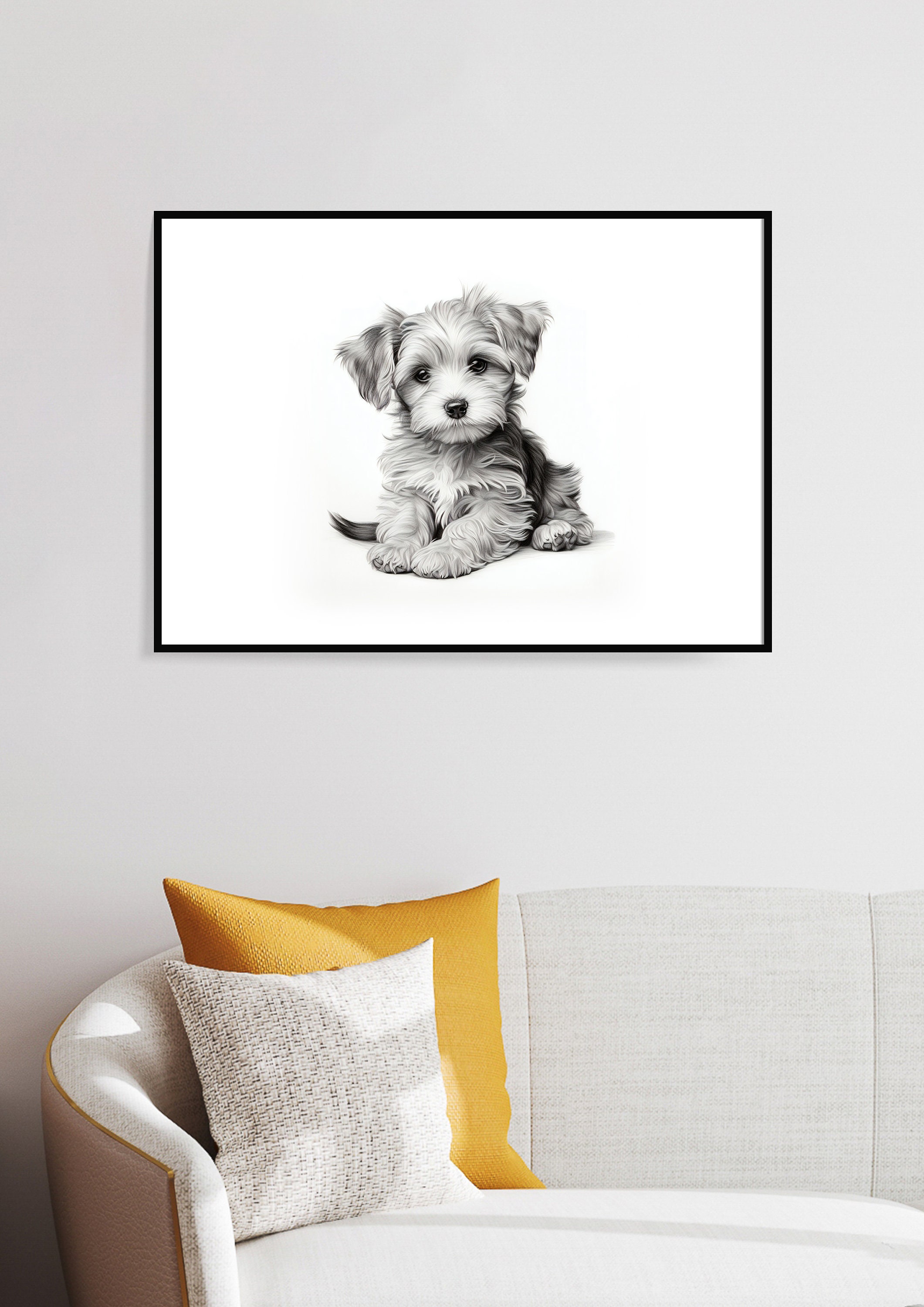 Cute Morkie Puppy Pencil Sketch A High-quality Wall Art Digital ...