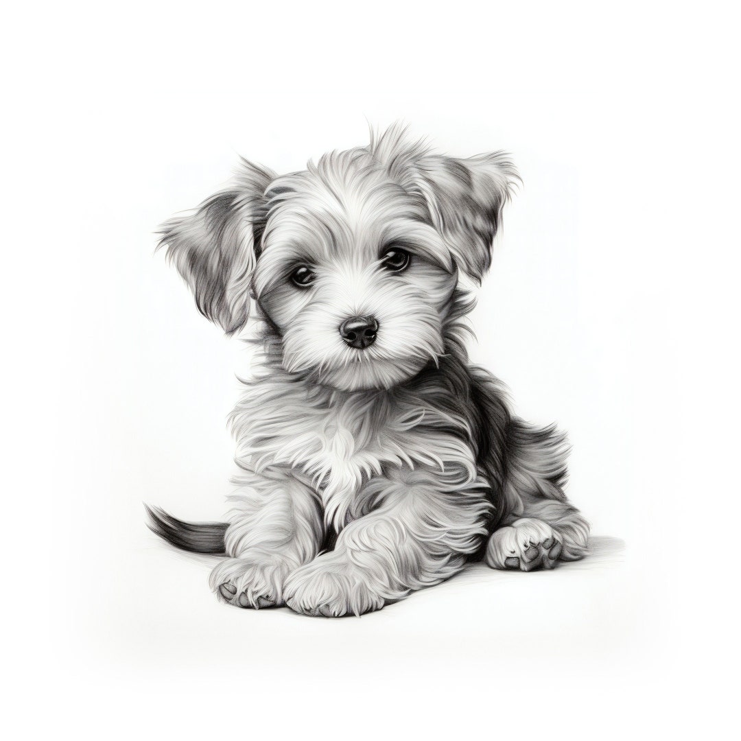 Cute Morkie Puppy Pencil Sketch A High-quality Wall Art Digital ...