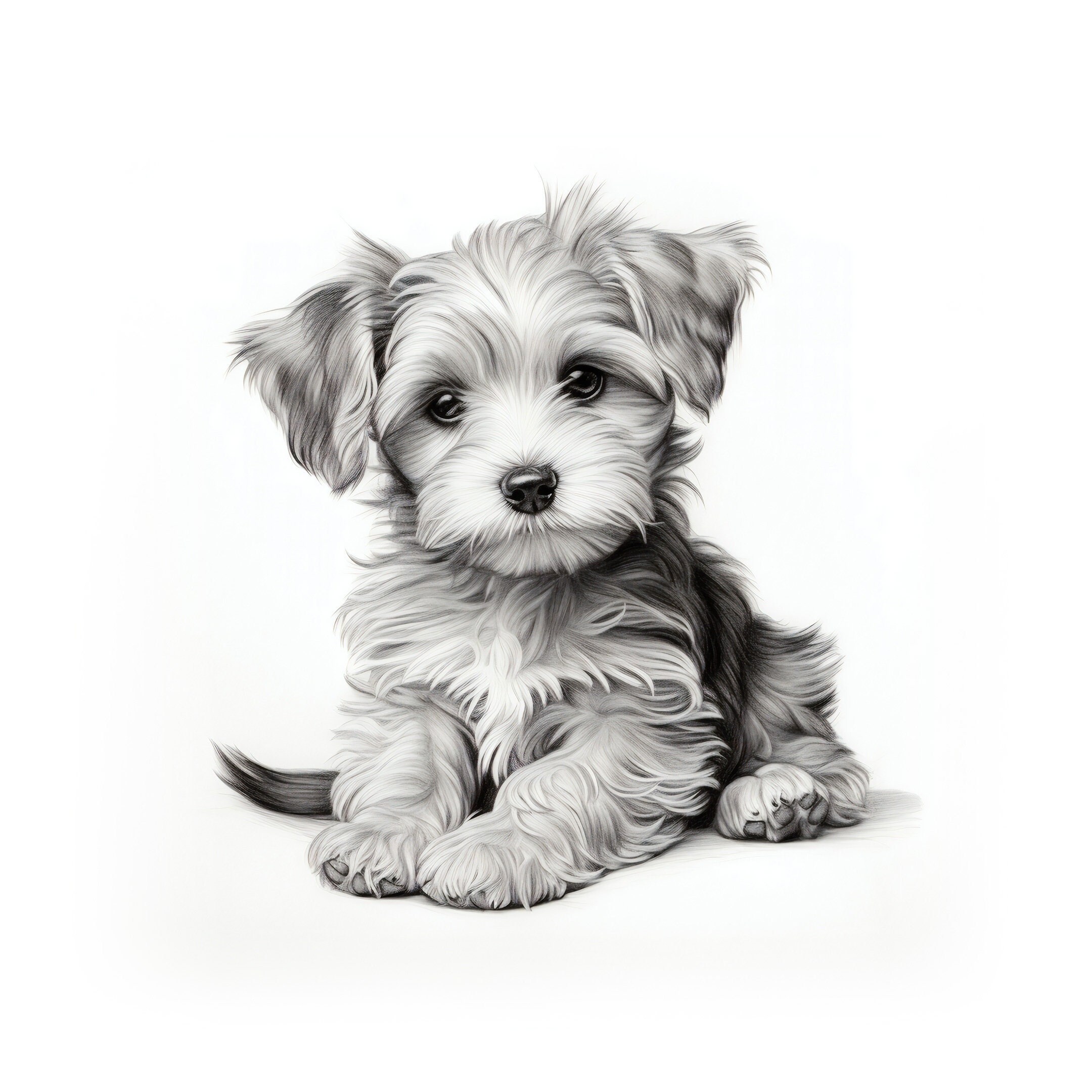 Cute Morkie Puppy Pencil Sketch A High-quality Wall Art Digital ...