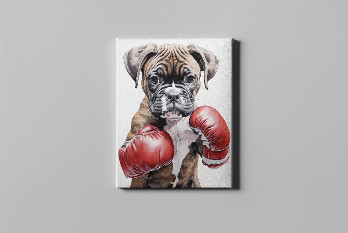 A Boxer Dog Boxing Portrait Sketch of a Boxer Dog Wearing Boxing Gloves ...