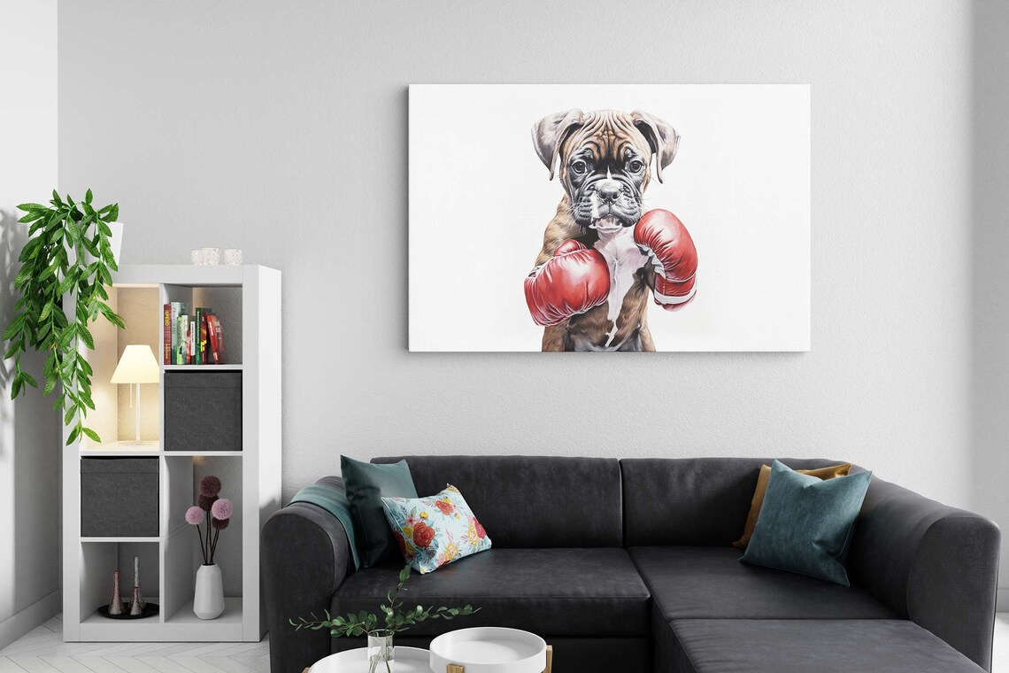 A Boxer Dog Boxing Portrait Sketch of a Boxer Dog Wearing Boxing Gloves ...