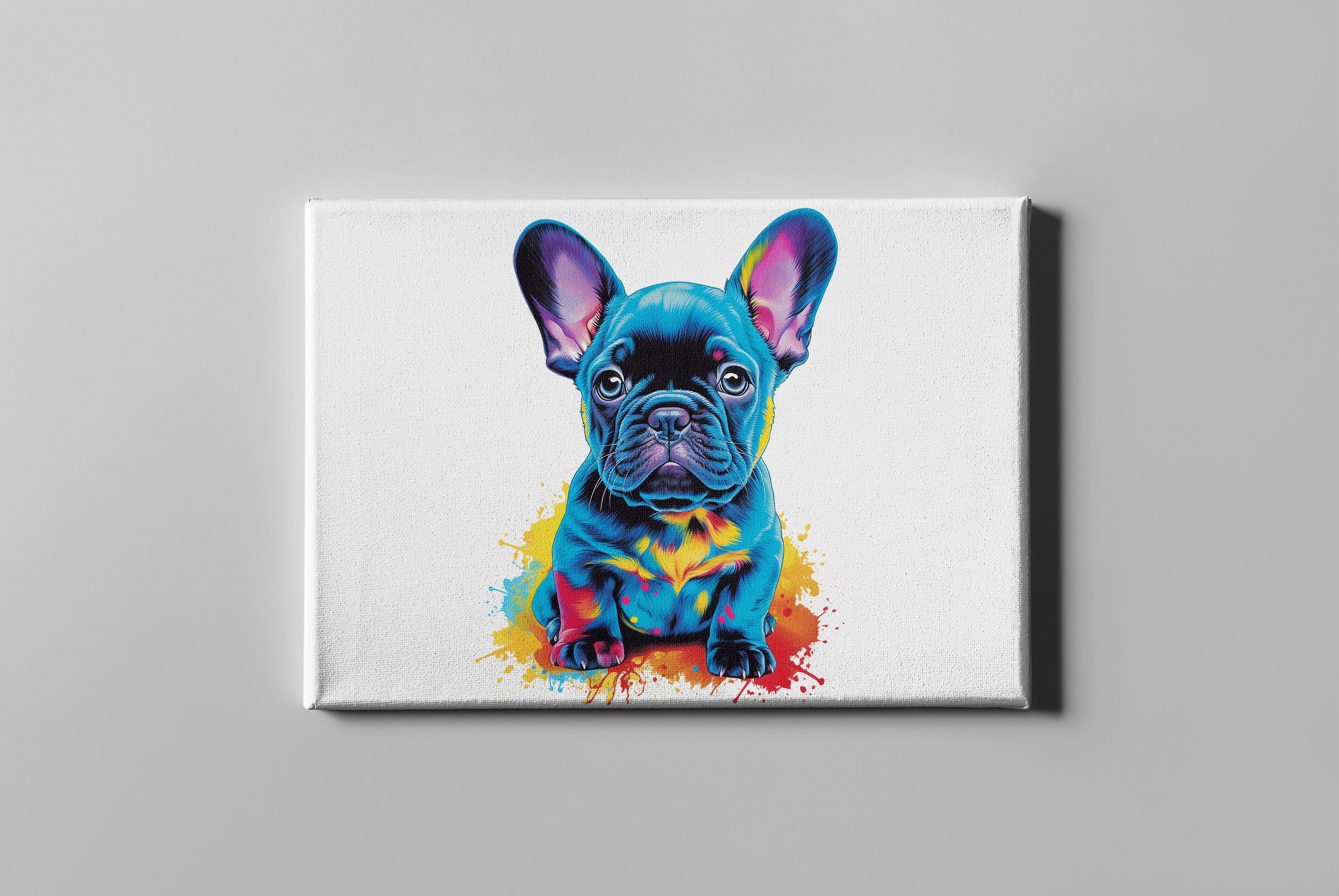 Blue French Bulldog With Colourful Paint Splatters | A High-quality ...