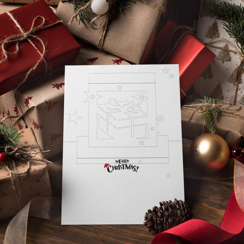 Digital Template Pop-up Christmas Card, Christmas Holiday Joy, Gift and ...