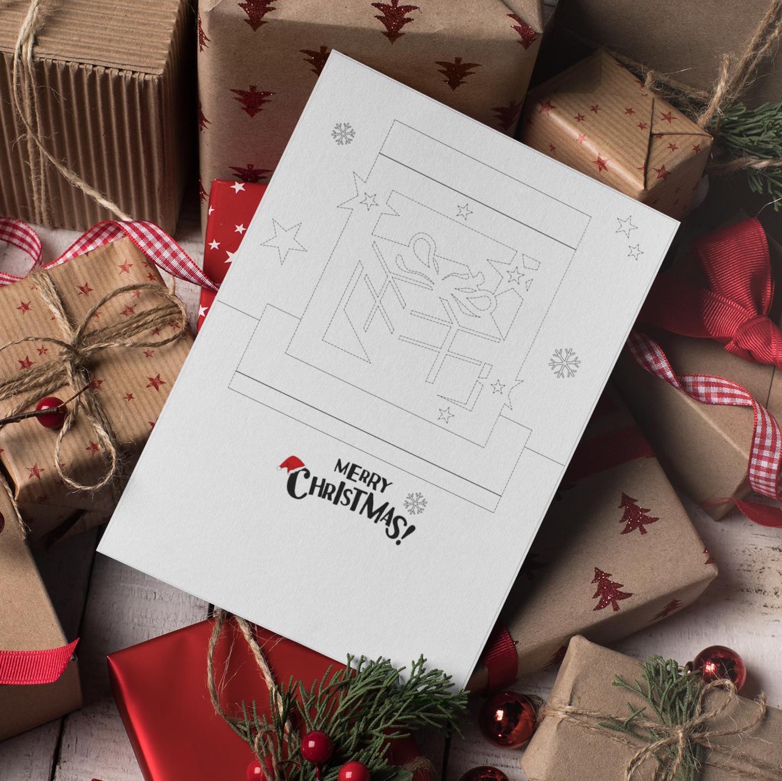 Digital Template Pop-up Christmas Card, Christmas Holiday Joy, Gift and ...