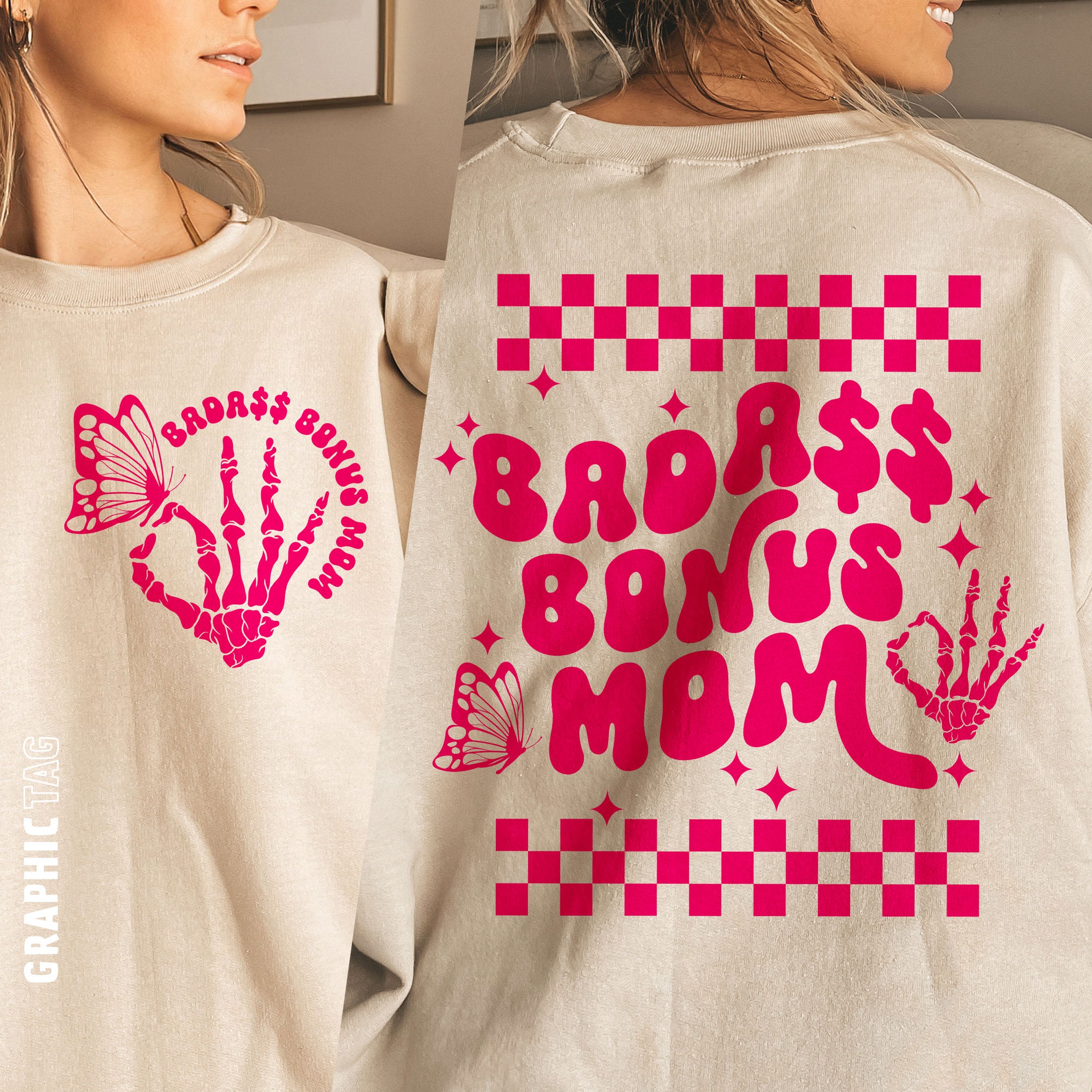 Badass Bonus Mom Hoodie Svg Png Sublimation Cut File Groovy Bonus Mom