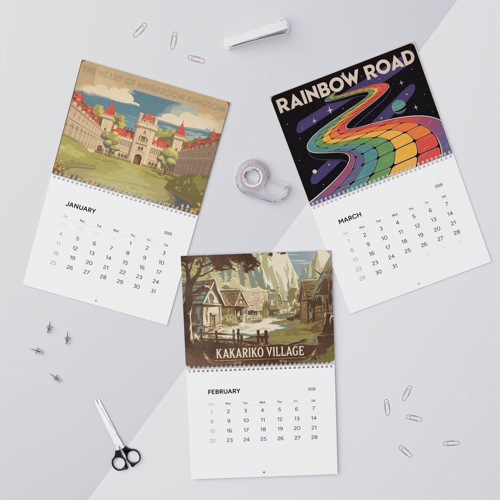 Vintage-inspired Retro Gaming Wall Calendar, Travel Down I64, Nostalgic ...