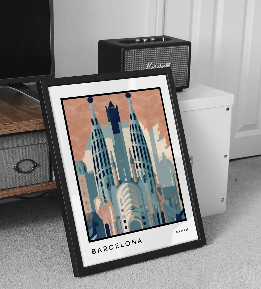 Retro Travel Poster Barcelona Printable Art - Etsy