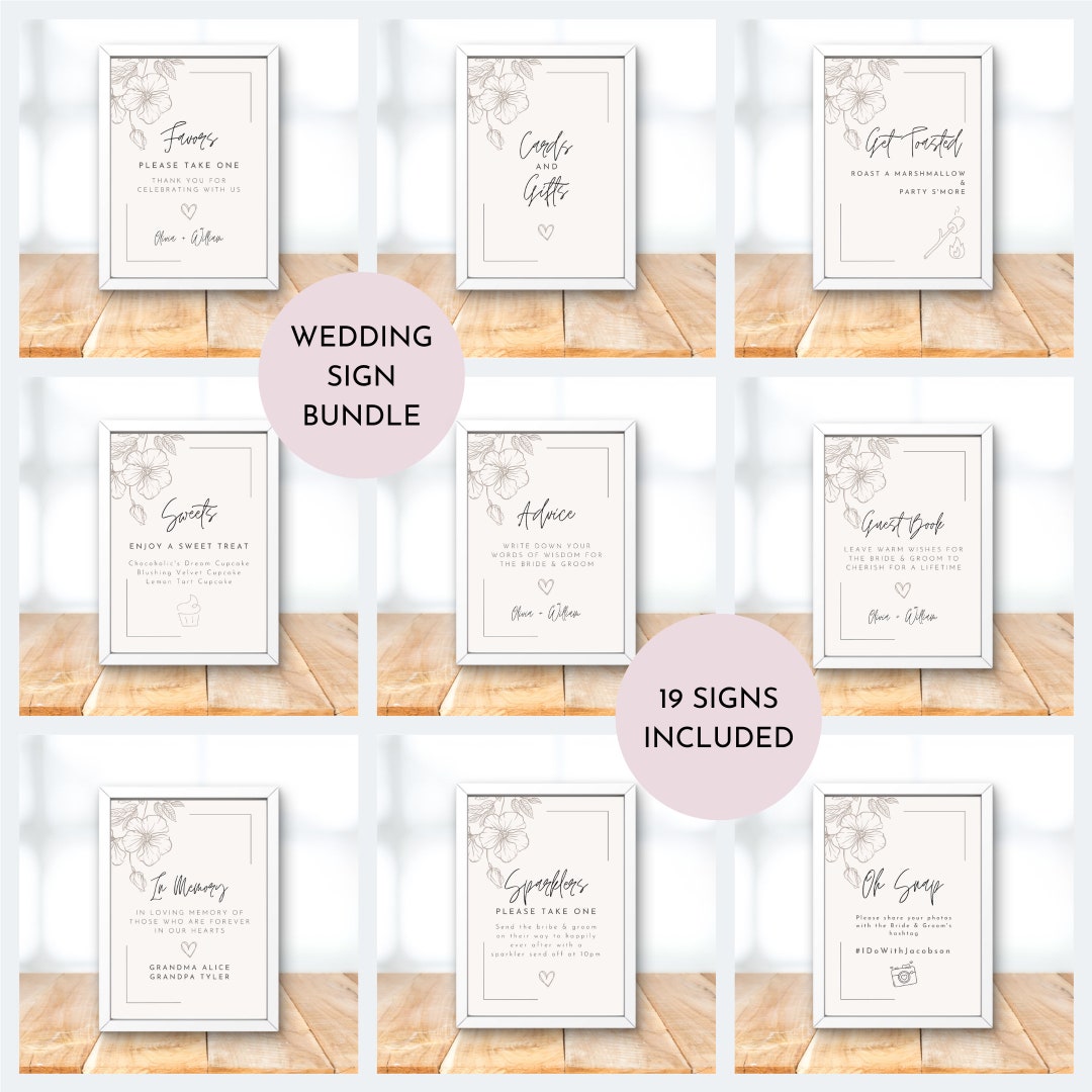 Wedding Sign Bundle Set Blush Wedding Sign Bundle Floral Wed Sign ...