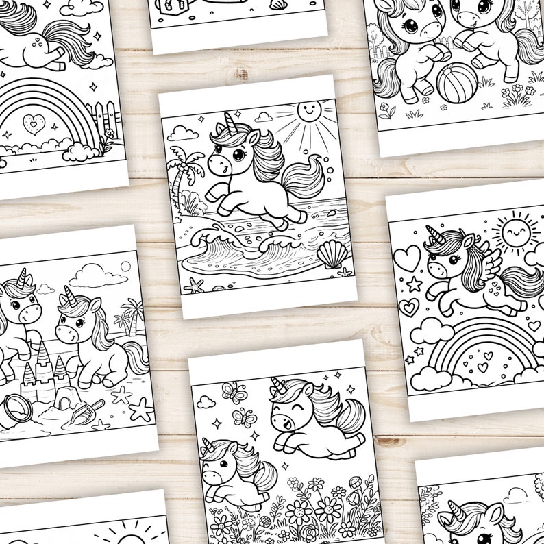 Cute and Cheerful Unicorn Coloring Pages, 40 Pages, PDF Instant ...