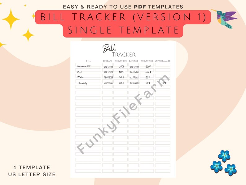 Bill Tracker Template Printable AND Digital Use - Etsy México