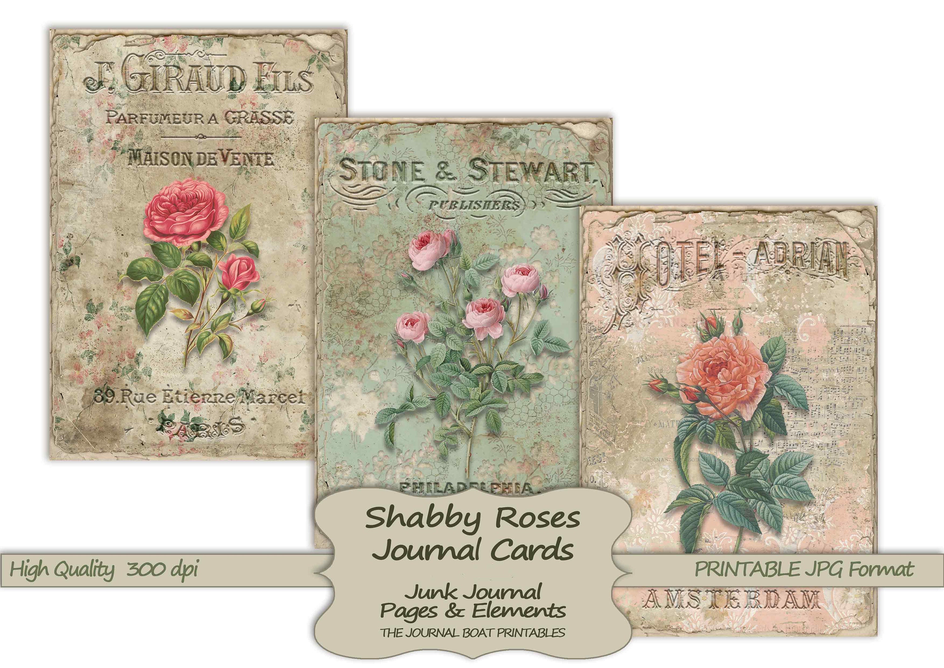 Shabby Roses Journal Cards, ATC, Printable, Digital Download, Collage ...