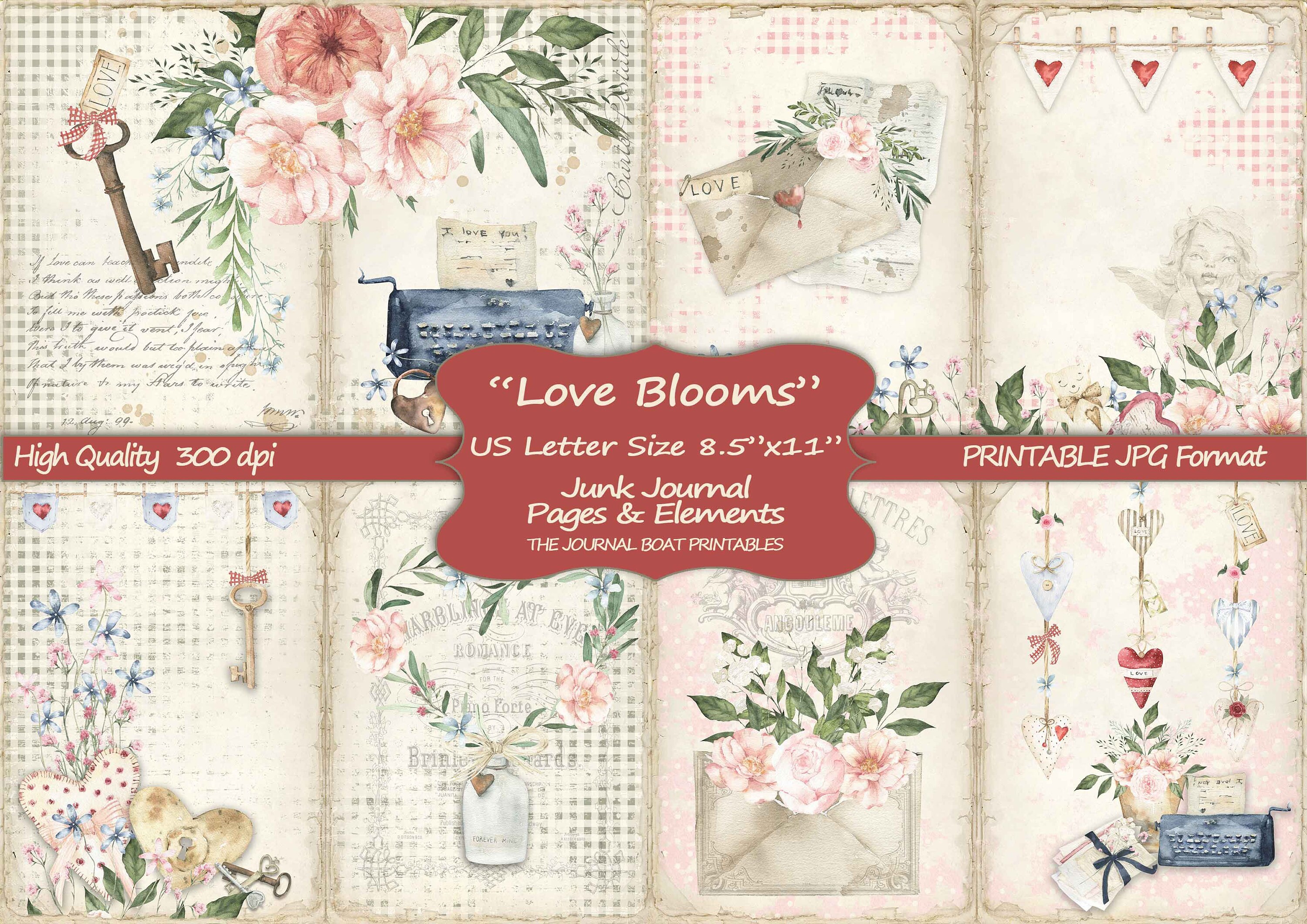 Love Blooms Junk Journal Kit, US Letter Size, Junk Journal Printable ...
