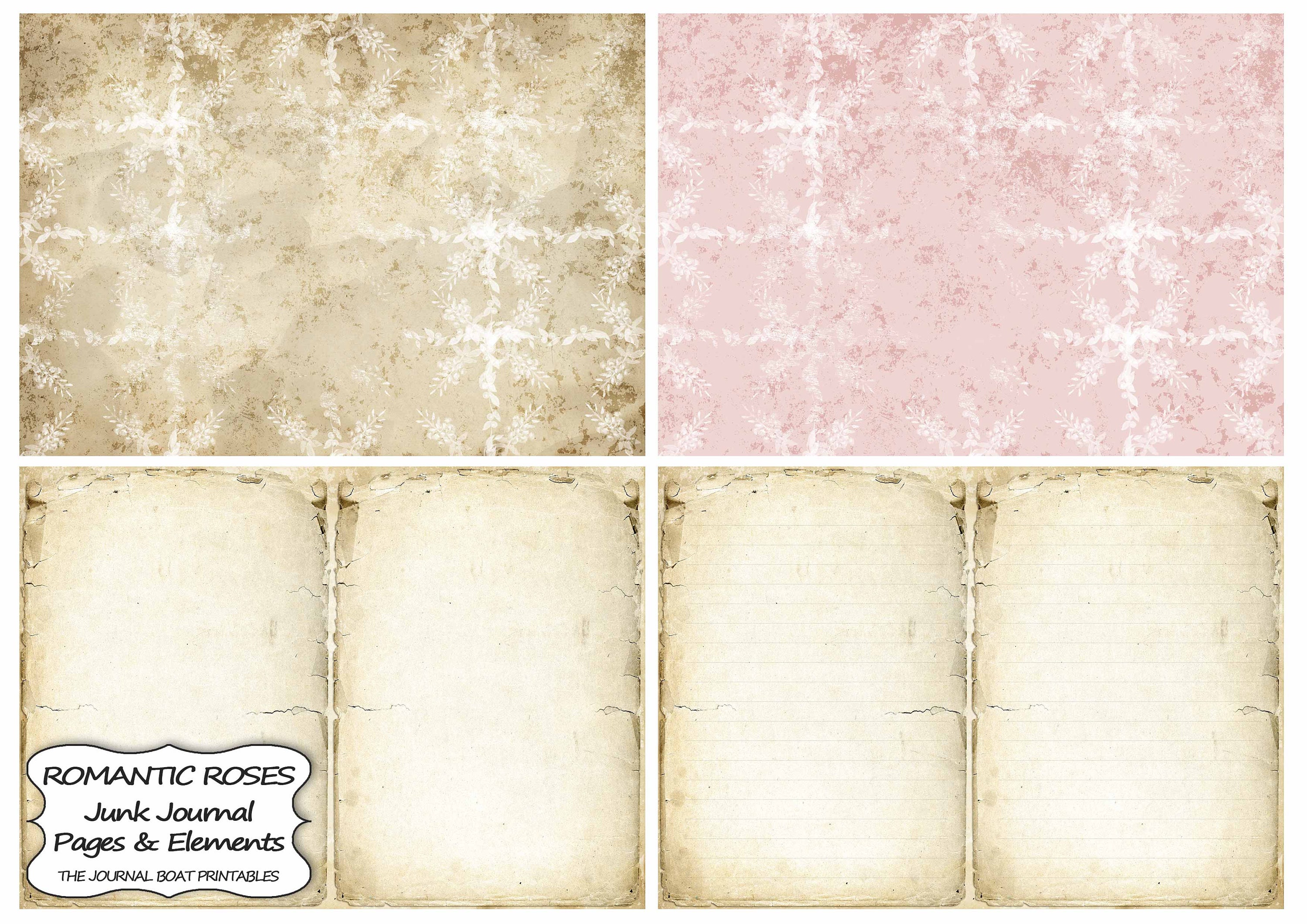 Junk Journal Kit, Romantic Roses, Pink Roses, Red Roses, Shabby Chic ...