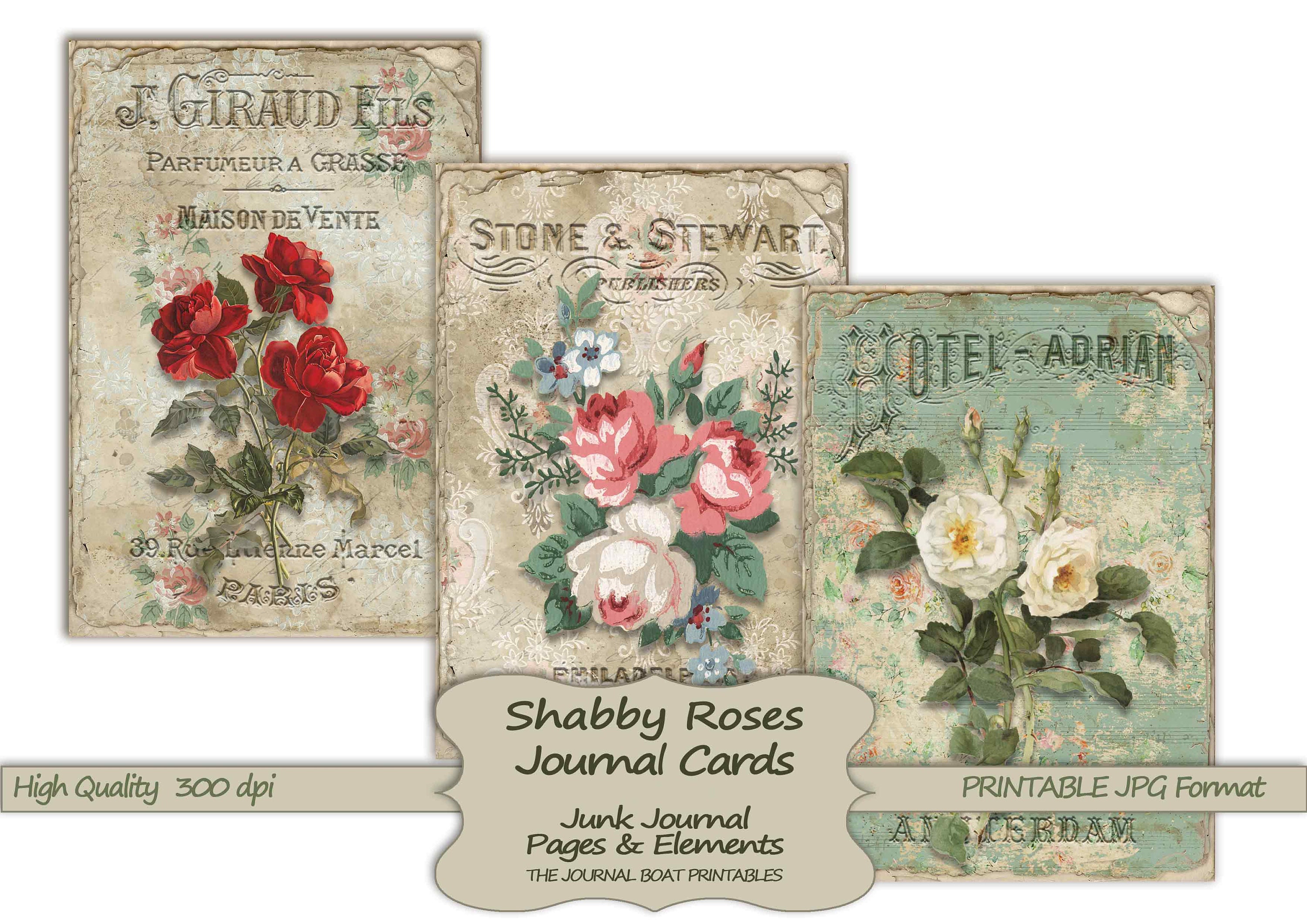 Shabby Roses Journal Cards, ATC, Printable, Digital Download, Collage ...