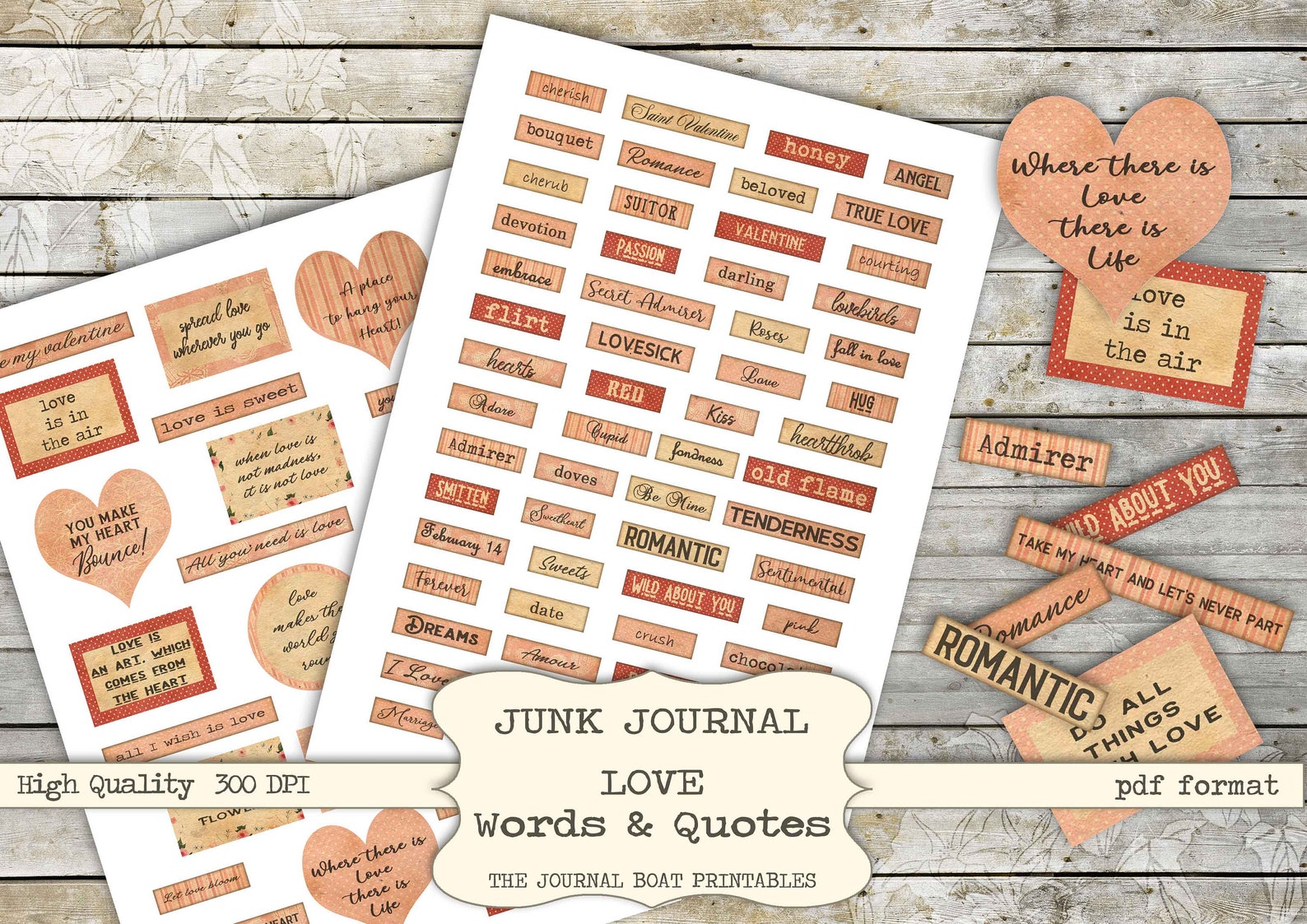 Love Words, Junk Journal Word Labels, Valentine Word Labels, Junk ...