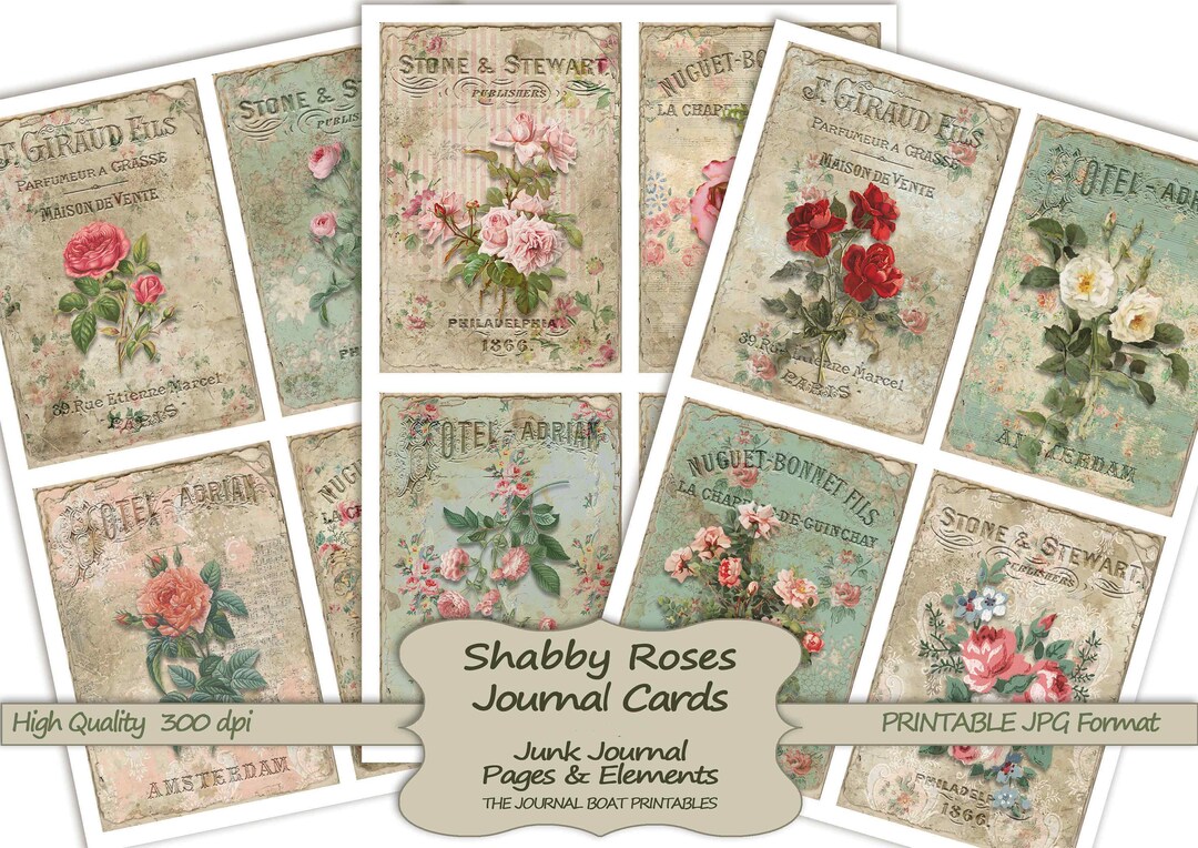 Shabby Roses Journal Cards, ATC, Printable, Digital Download, Collage ...