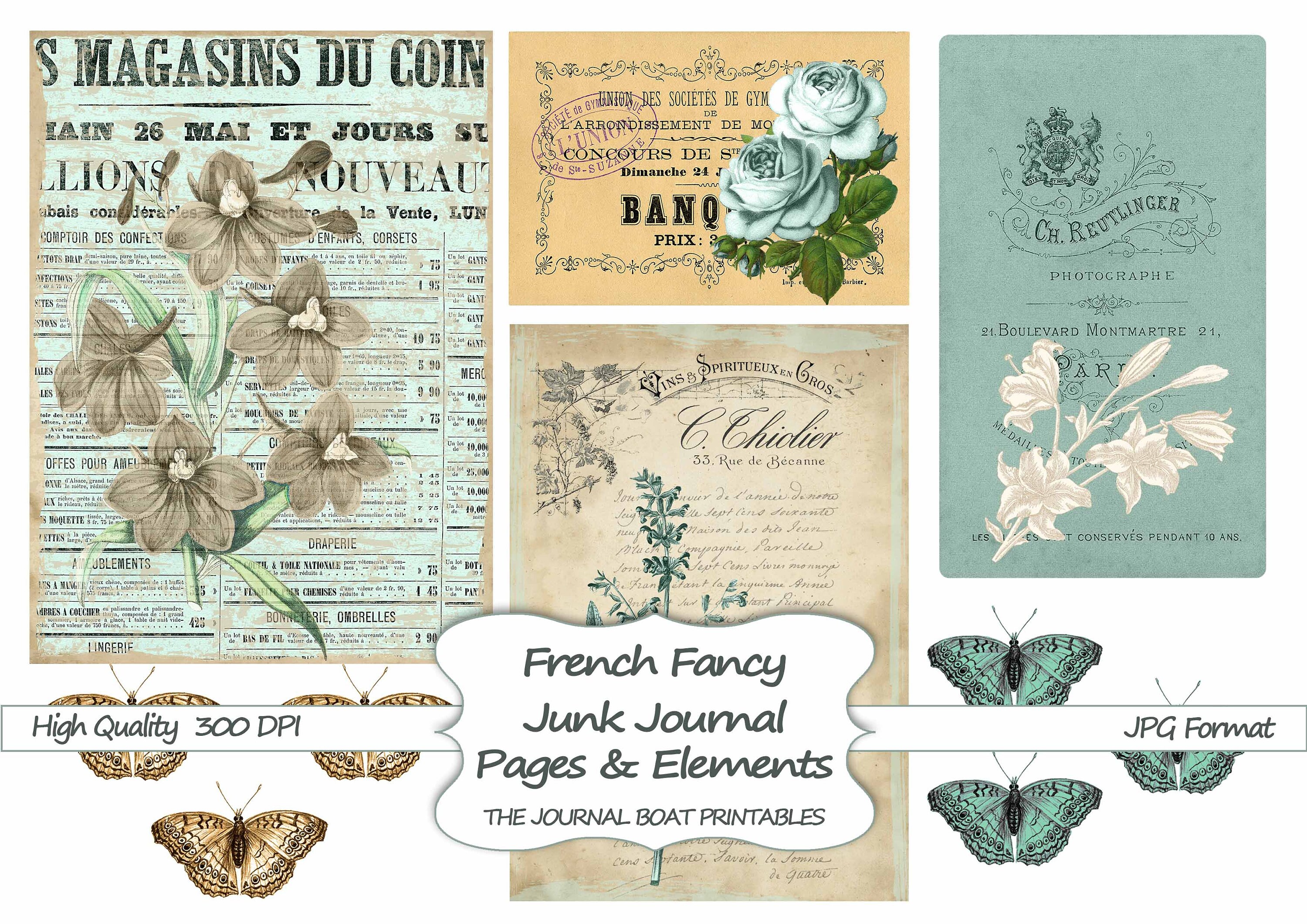 Printable Junk Journal Kit, French Fancy, Ephemera, Duck Egg Blue ...