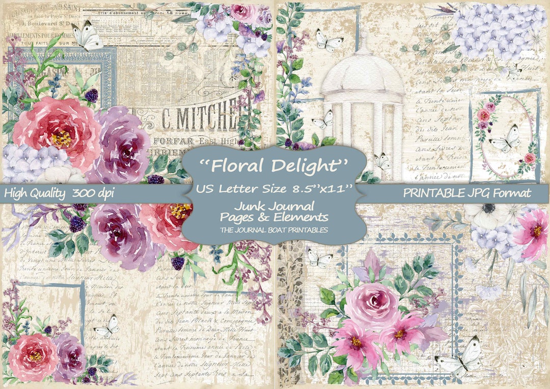 Floral Delight Junk Journal Kit, US Letter, Junk Journal Printable ...