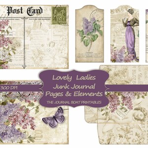 Printable Junk Journal Kit, Lovely Ladies, Purple, Lilac, Collage ...