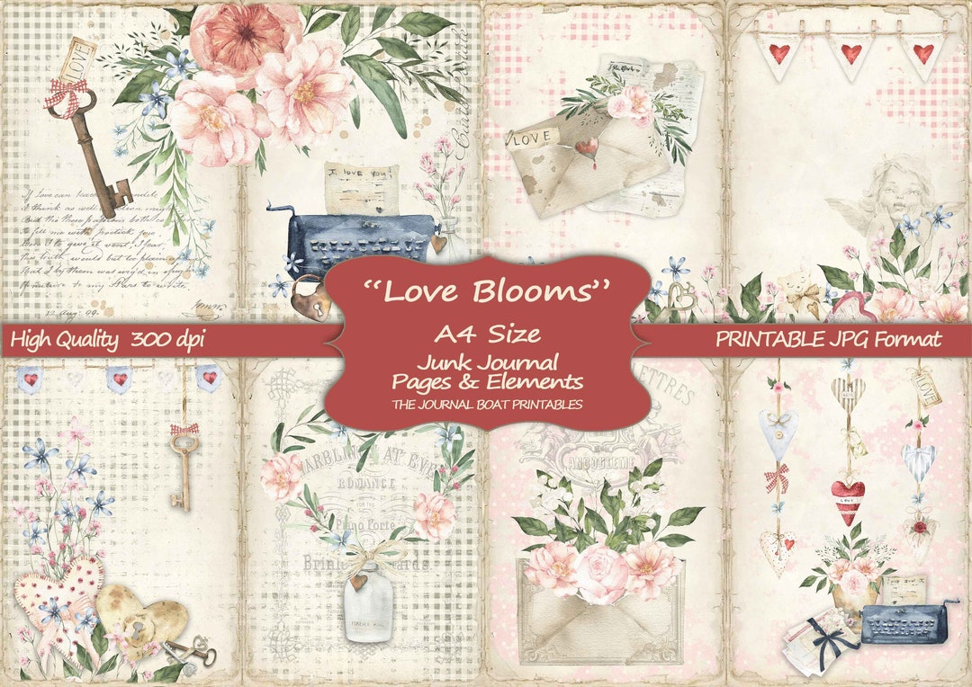 Love Blooms Junk Journal Kit, A4 Size, Junk Journal Printable, Junk Journal Ephemera, Junk ...