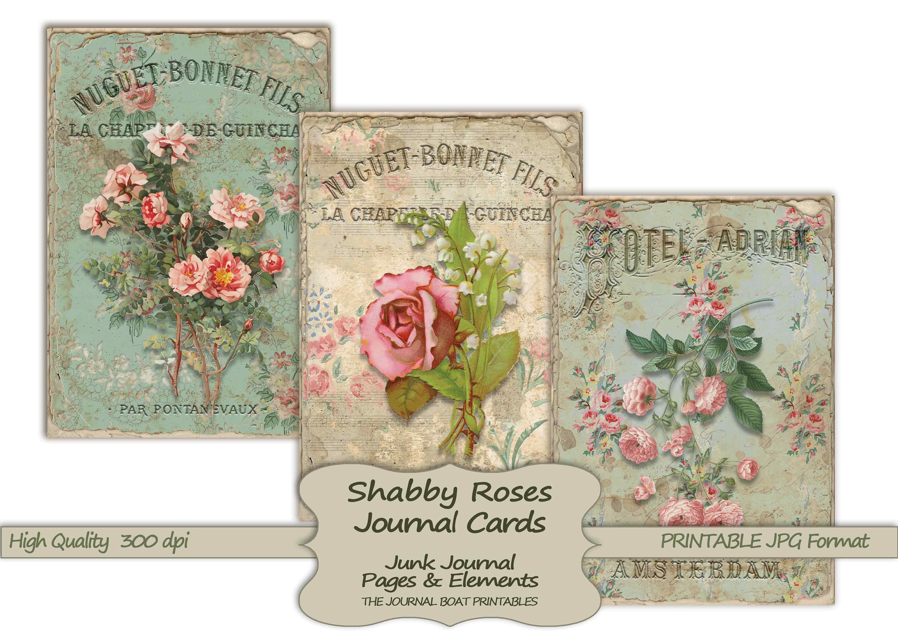 Shabby Roses Journal Cards, ATC, Printable, Digital Download, Collage ...